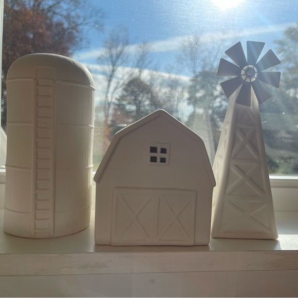 Accents | Set Of Three White Ceramic Christmas Farm Decoration Barn ...